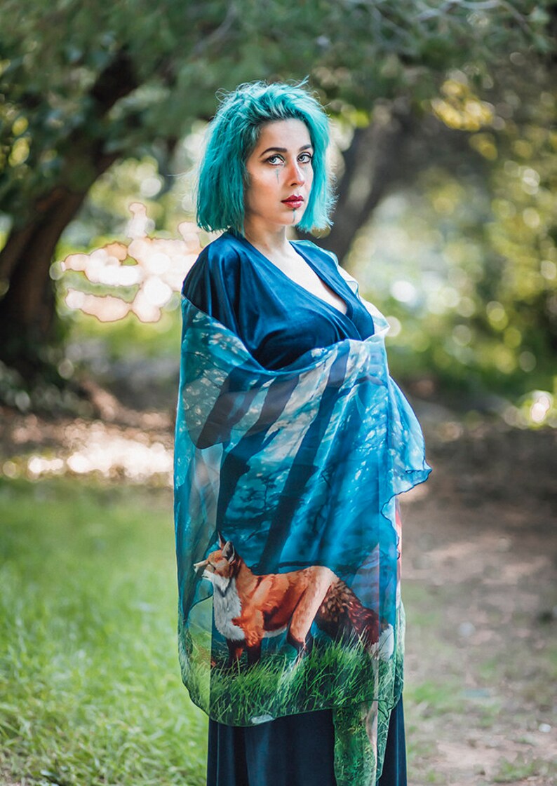 Forest Scarf Deer and Fox Nature Lover Bohemian Dancing - Etsy