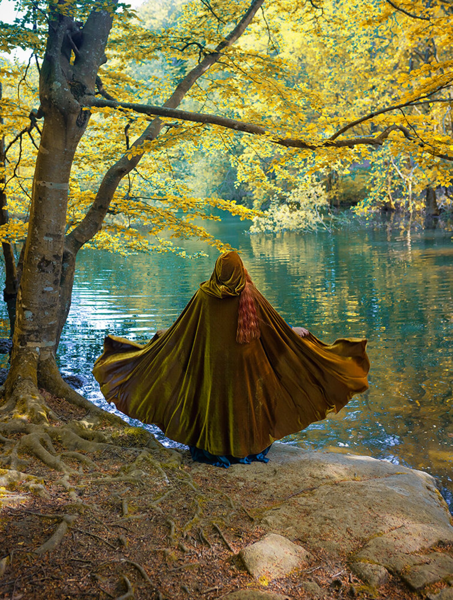 Gold Velvet Cape Dark Yellow Hooded Cloak, Medieval Elven Fantasy ...