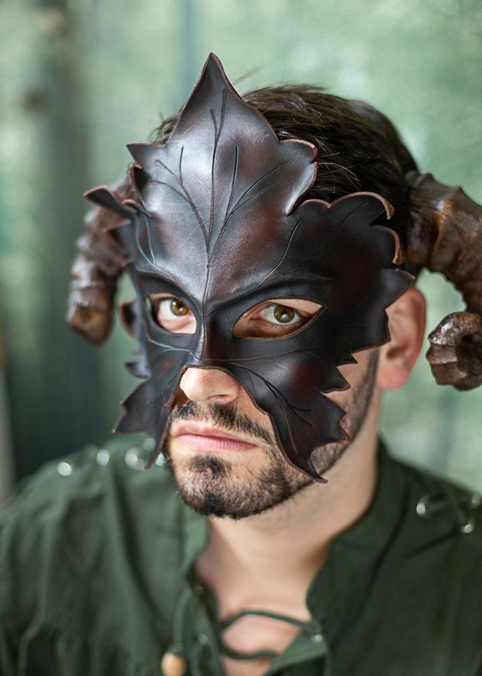 Leather Mask Druid Leaf Maple Autumn Natural Wiccan Masquerade - Etsy