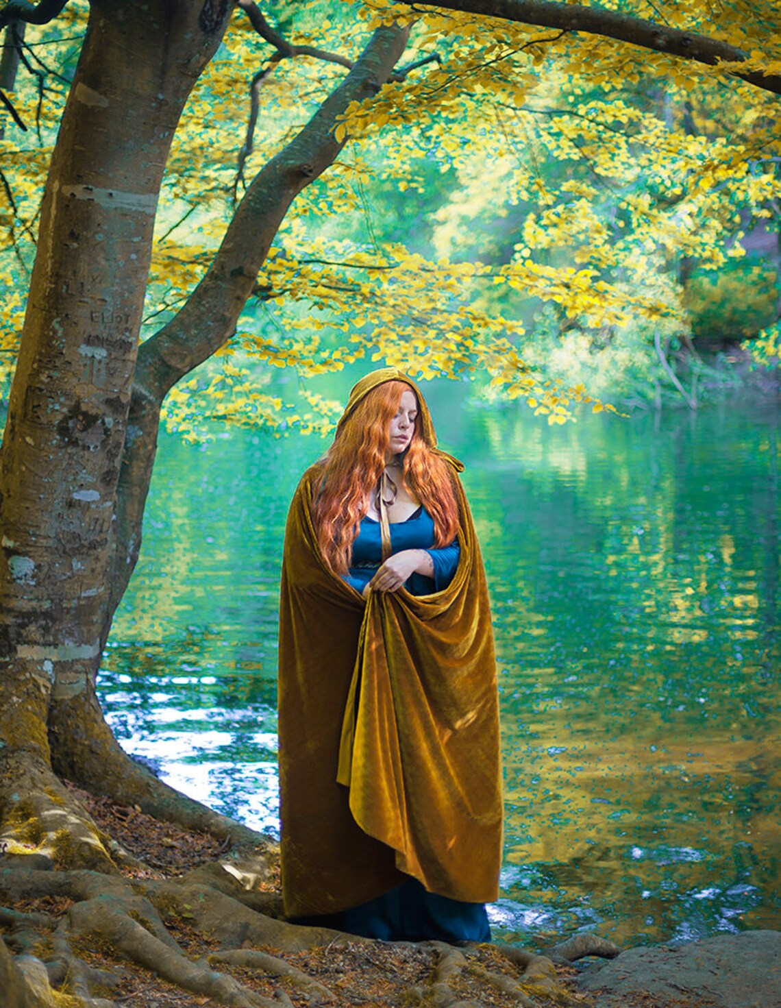 Gold Velvet Cape Dark Yellow Hooded Cloak Medieval Elven - Etsy