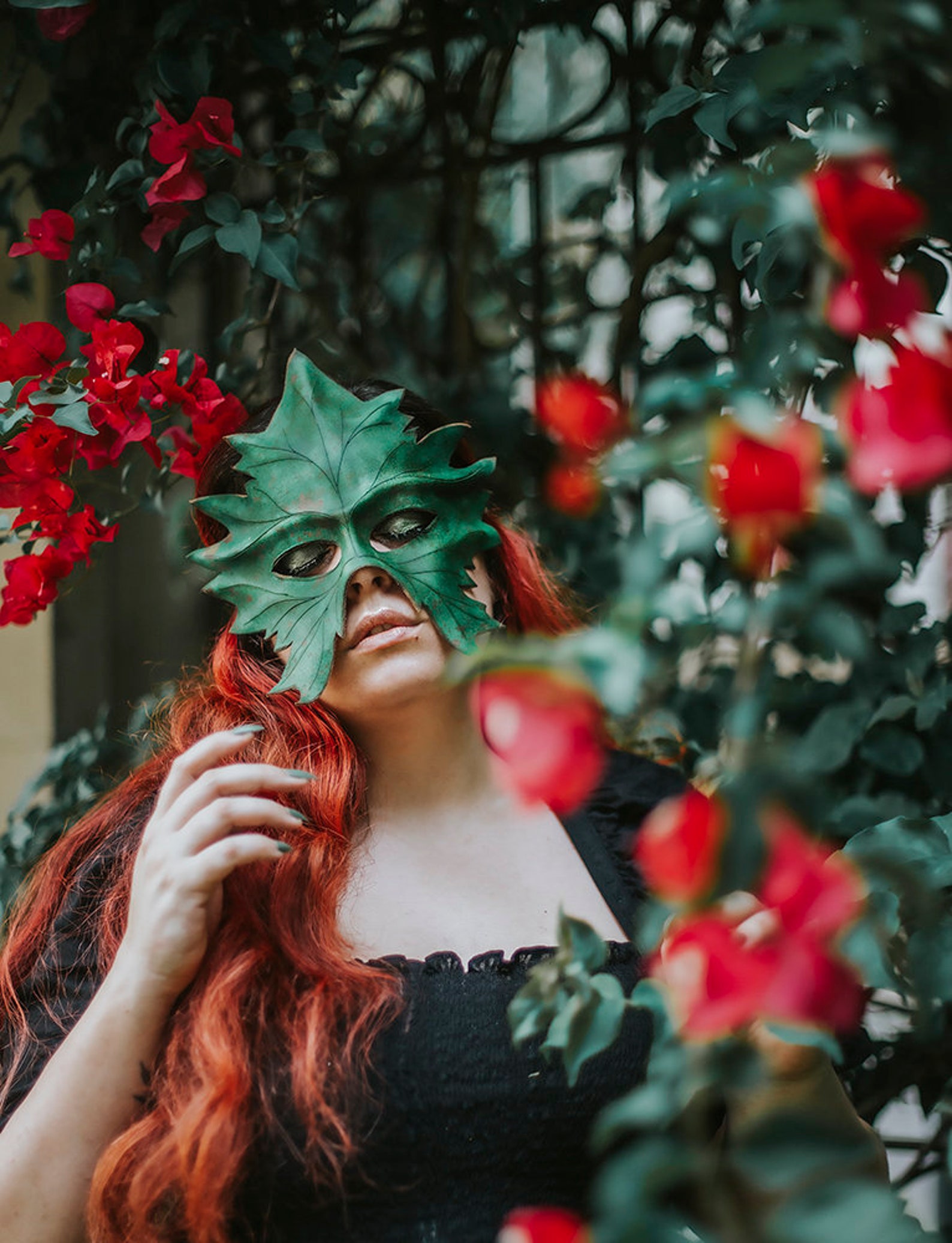 Leather Mask Druid Leaf Maple Autumn Natural Wiccan Masquerade Green ...