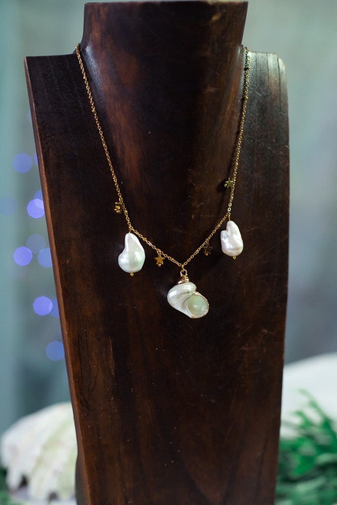 Mermaid Necklace, Shell and Barroque Pearls, Conch Marine Witch Pendant ...