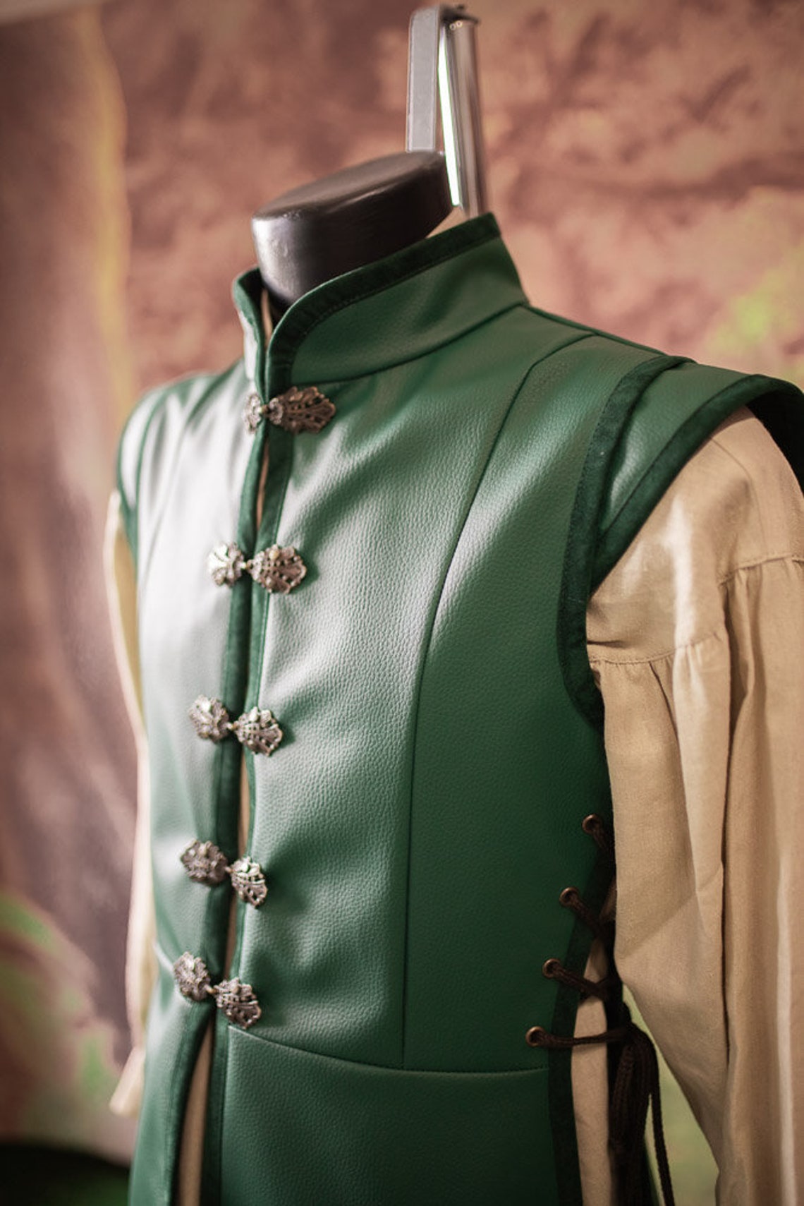 Green Faux Leather Surcoat - Unisex Renaissance Costume Vest - Etsy