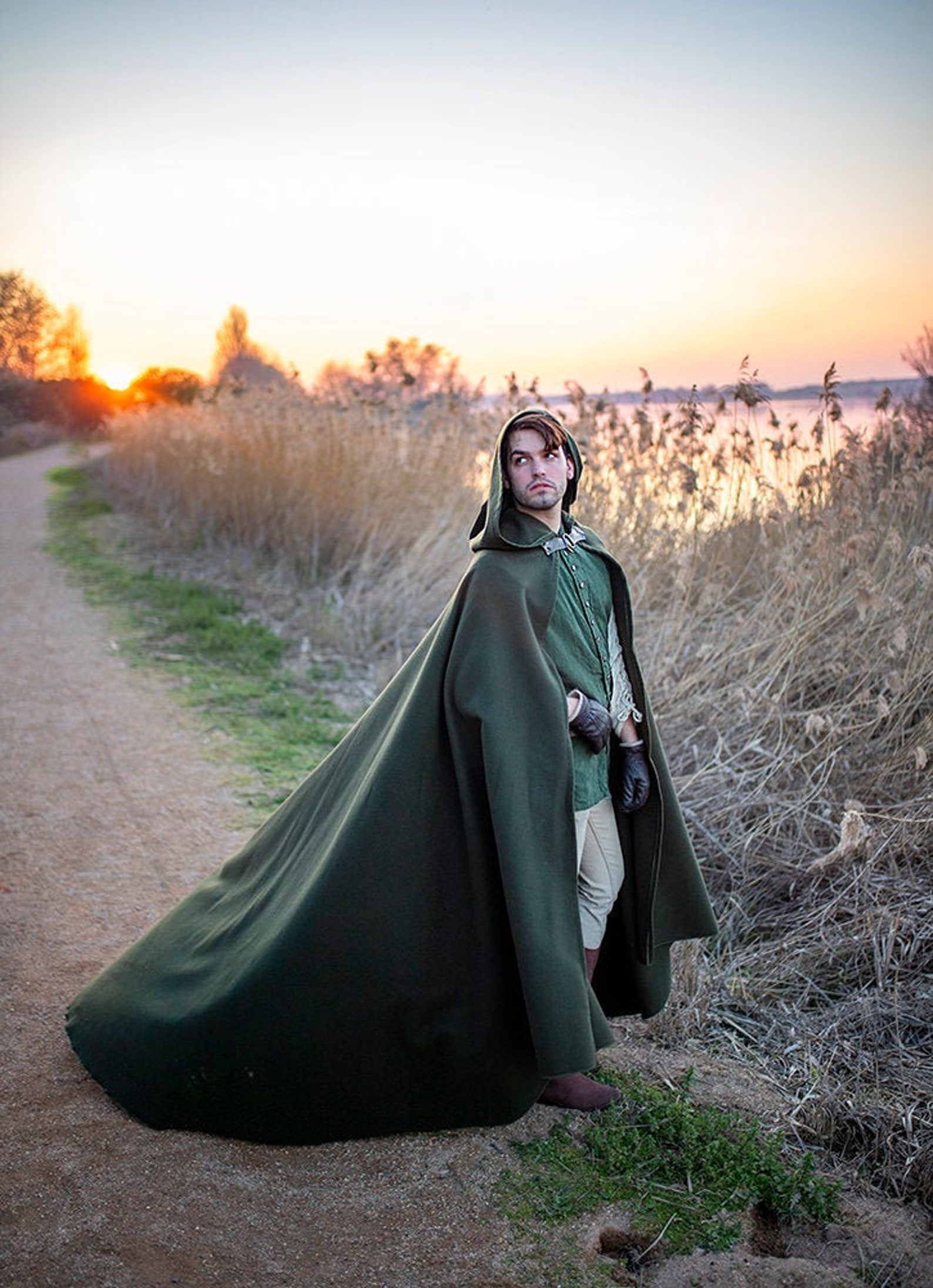 Green Vegan Wool Druid Cape Hooded Cloak Elven Costume Cloth - Etsy Canada
