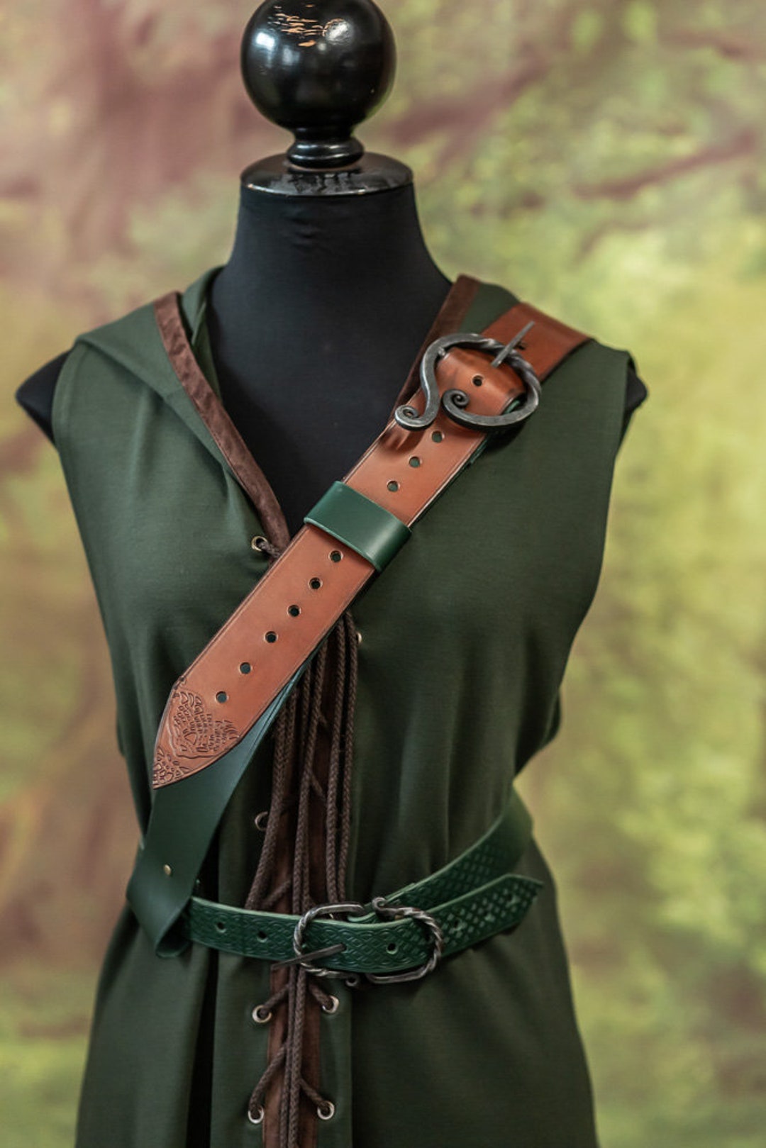 Elf Leather Belt With Leaves in Brown and Green , LARP Druid Elven Bet ...