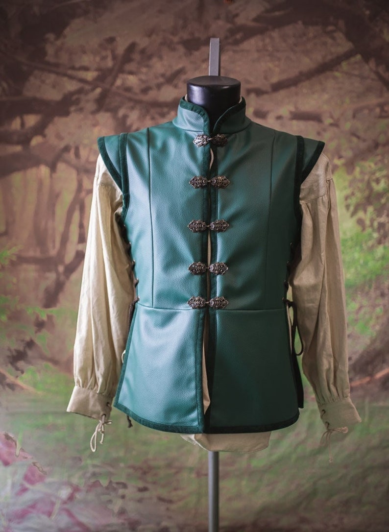 Green Faux Leather Surcoat - Unisex Renaissance Costume Vest - Etsy
