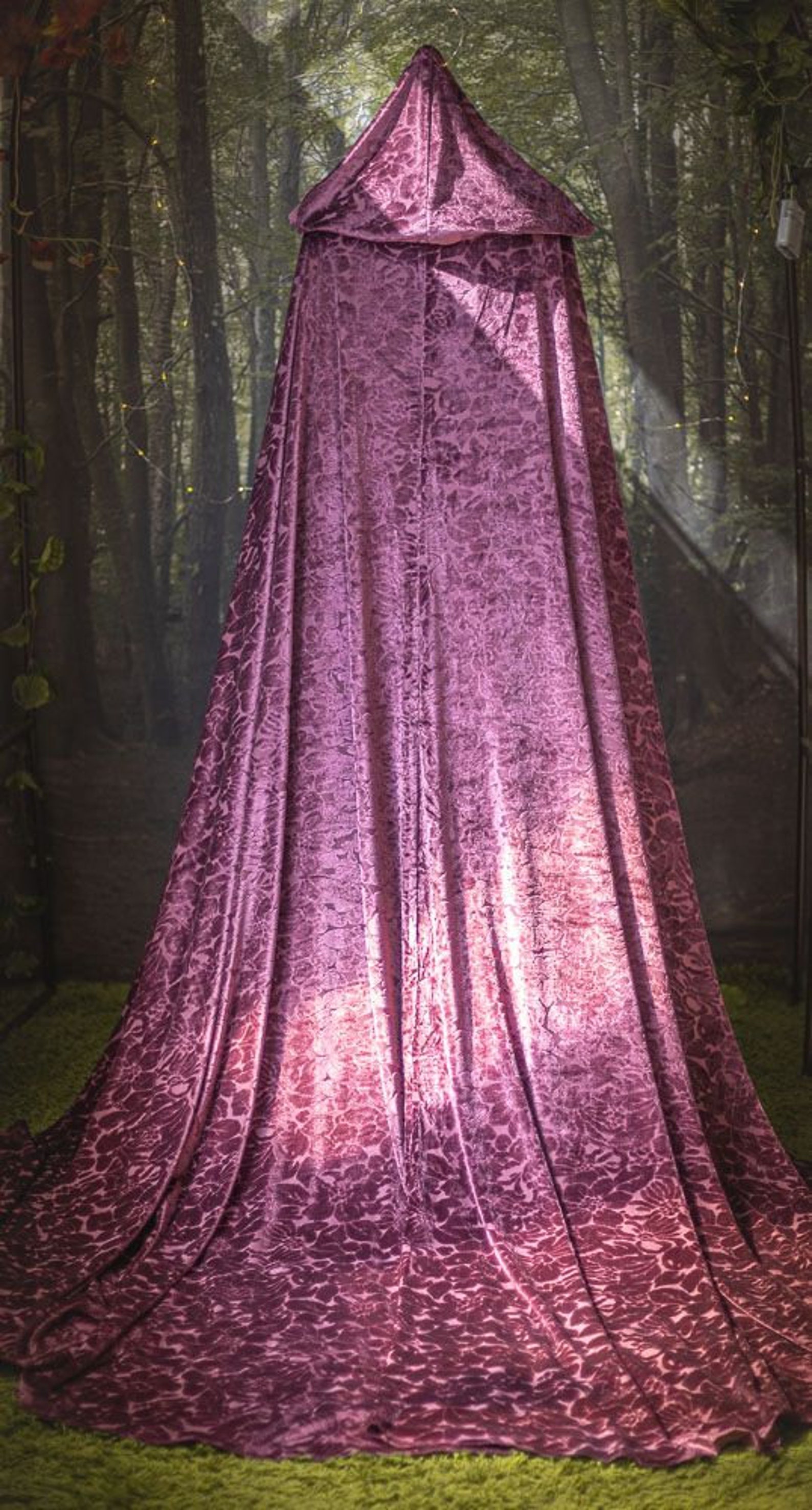 Cloak Burnout Velvet Dark Pink Burgundy Cape Fairytale Fantasy Witch ...