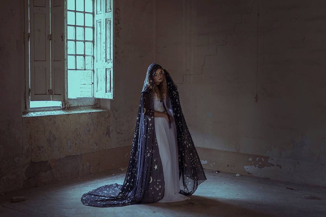 Black Stars & Moon Cloak in Vegan Silk Chiffon Celestial - Etsy UK