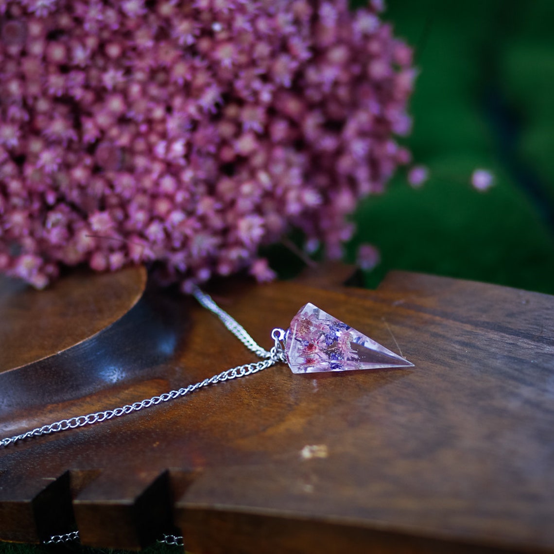 Flowers Pendulum Resin Necklace Crystal Jewelry Pink Spring - Etsy
