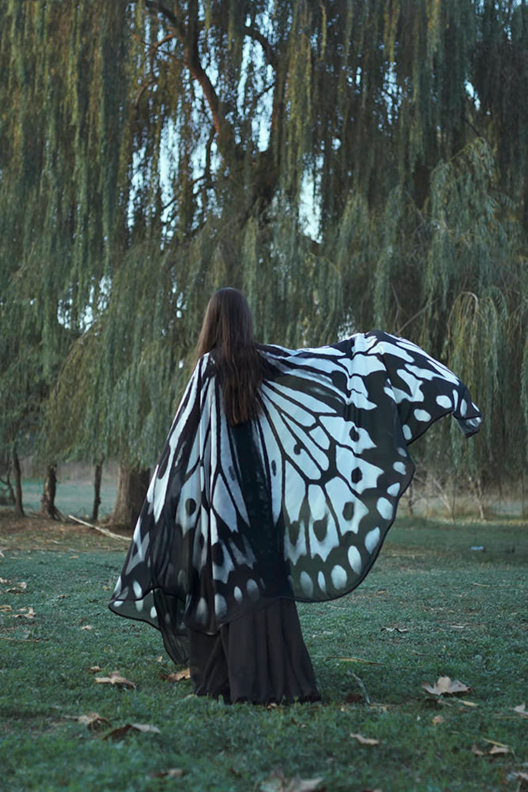 Butterfly Wings Cape, Fairycore Costume, Shawl Chiffon Nymph Black and ...