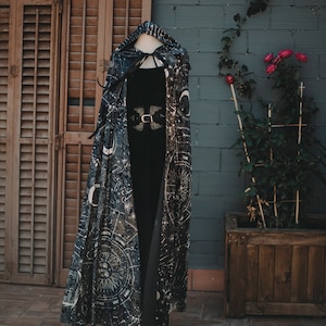 Velvet Celestial Cloak: Stars & Moon, Hooded Fantasy Cape - Etsy