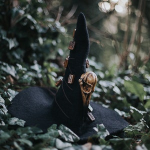 Witch Hat Wizard Magic Hat With Raven Skull and Runes Wizard - Etsy