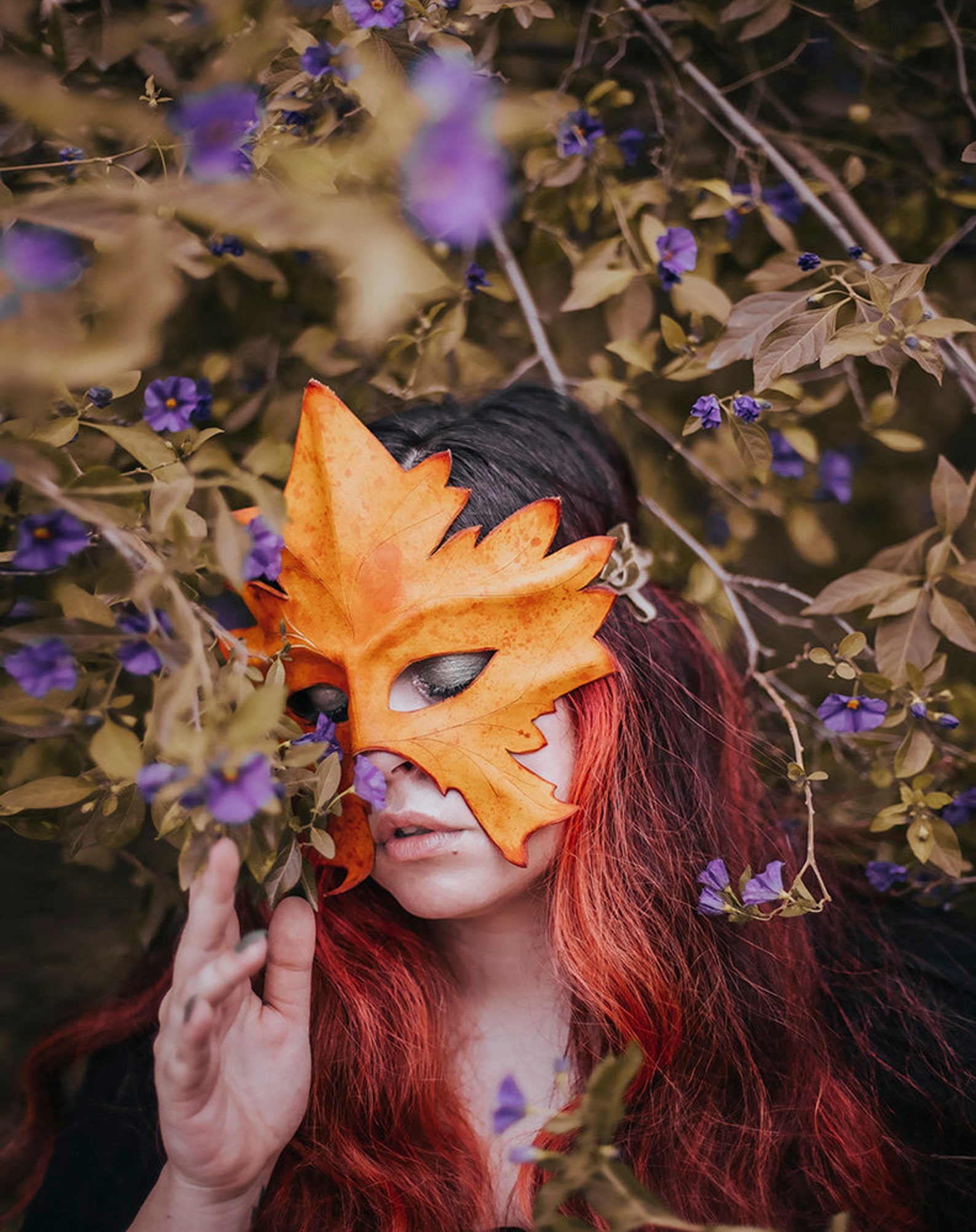Leather Mask Druid Leaf Maple Autumn Natural Wiccan Masquerade Green ...