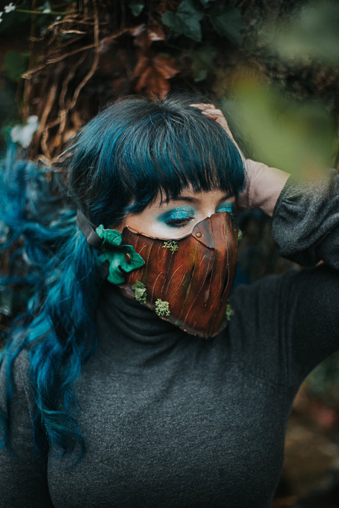 Leather Mask Druid Leaf Maple Autumn Natural Wiccan Masquerade Green ...