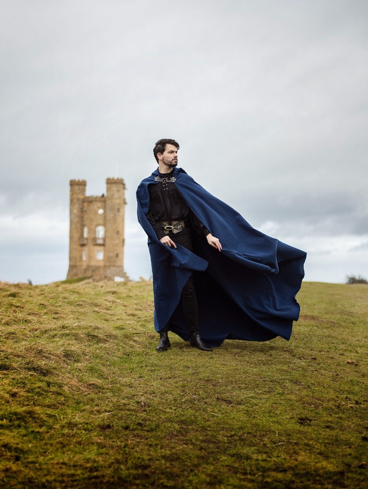 Blue Vegan Wool Cloth Cape Hooded Cloak Riding Hood Cloak With - Etsy UK