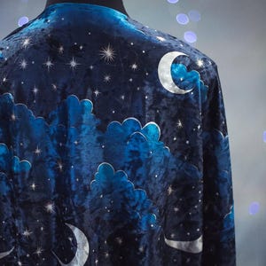 Celestial Robe, Whimsigoth Fashion Kimono, Moon Stars Vintage Velvet ...