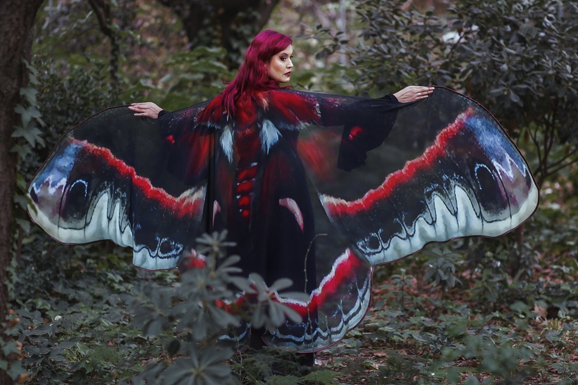 Moth Wings Butterfly Cape Fairy Cloak Red and Black Costume Adult ...