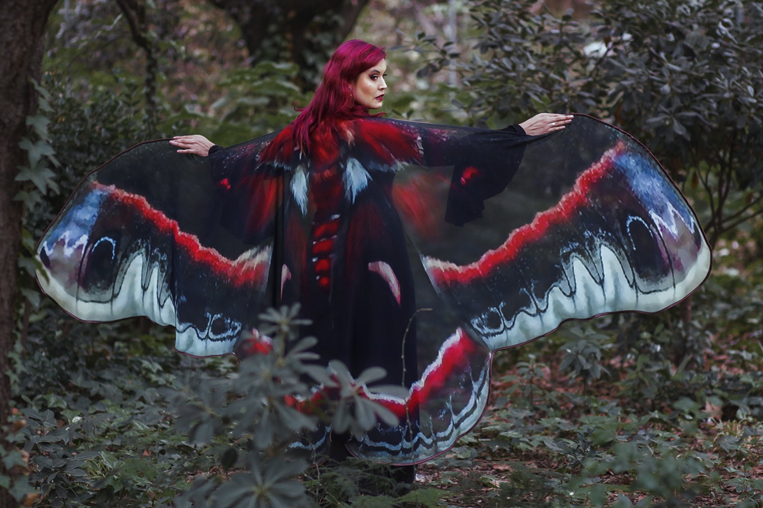 Moth wings butterfly cape fairy cloak red and black costume | Etsy