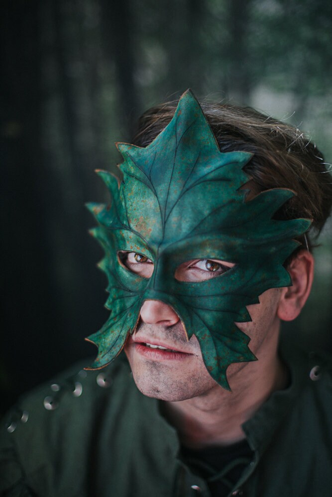 Leather Mask Druid Leaf Maple autumn natural wiccan masquerade | Etsy