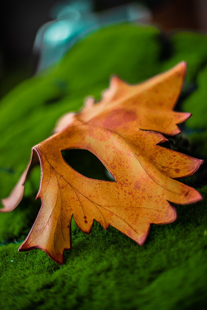 Leather Mask Druid Leaf Maple Autumn Natural Wiccan Masquerade Green ...