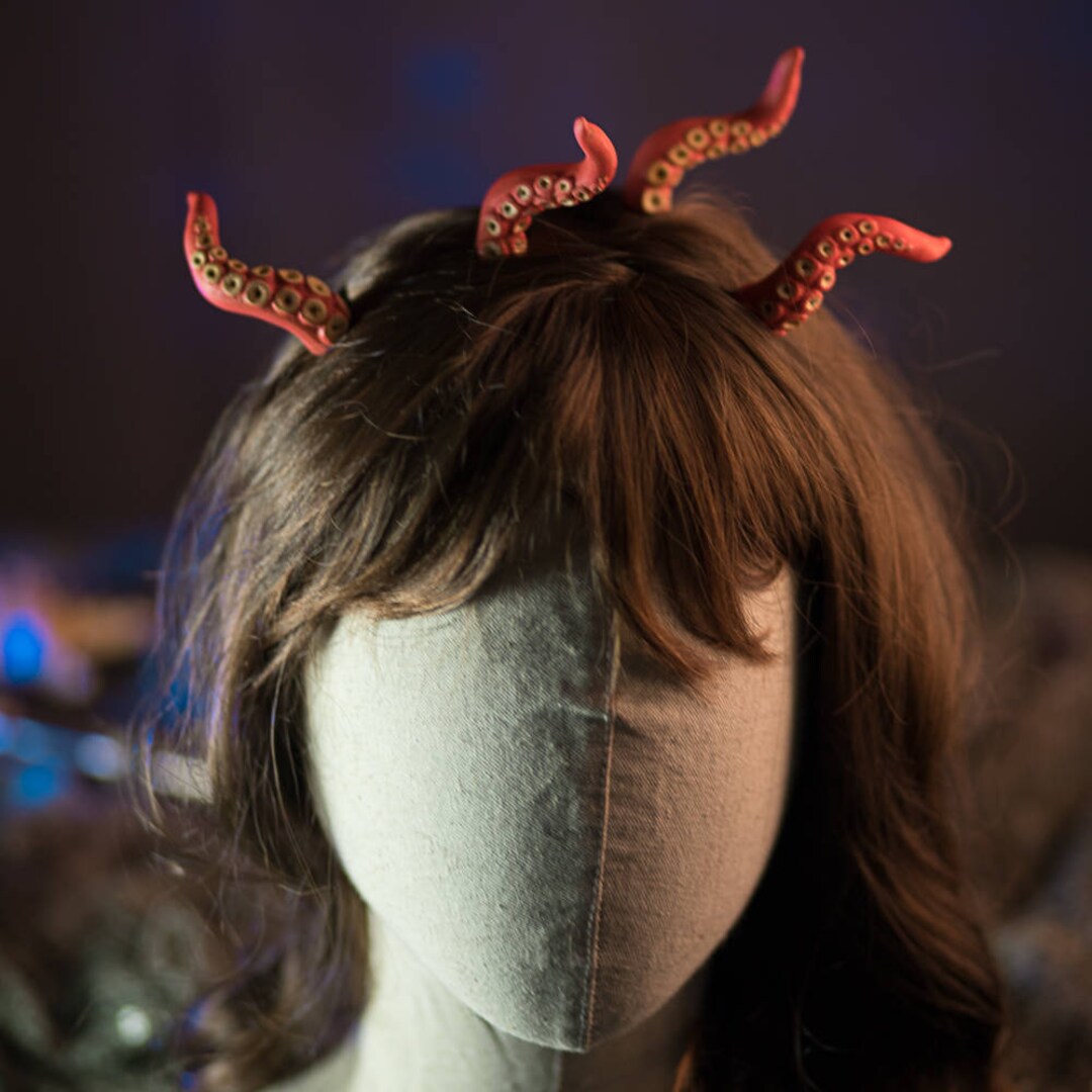 Tiny Tentacle Horns Hair Pin in Red Octopus Headpiece Steampunk Cosplay ...