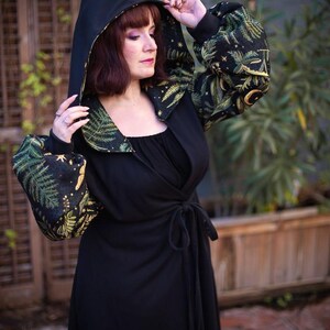 Ferns Trench Coat, Black and Green Jacket, Stars and Moths - Etsy