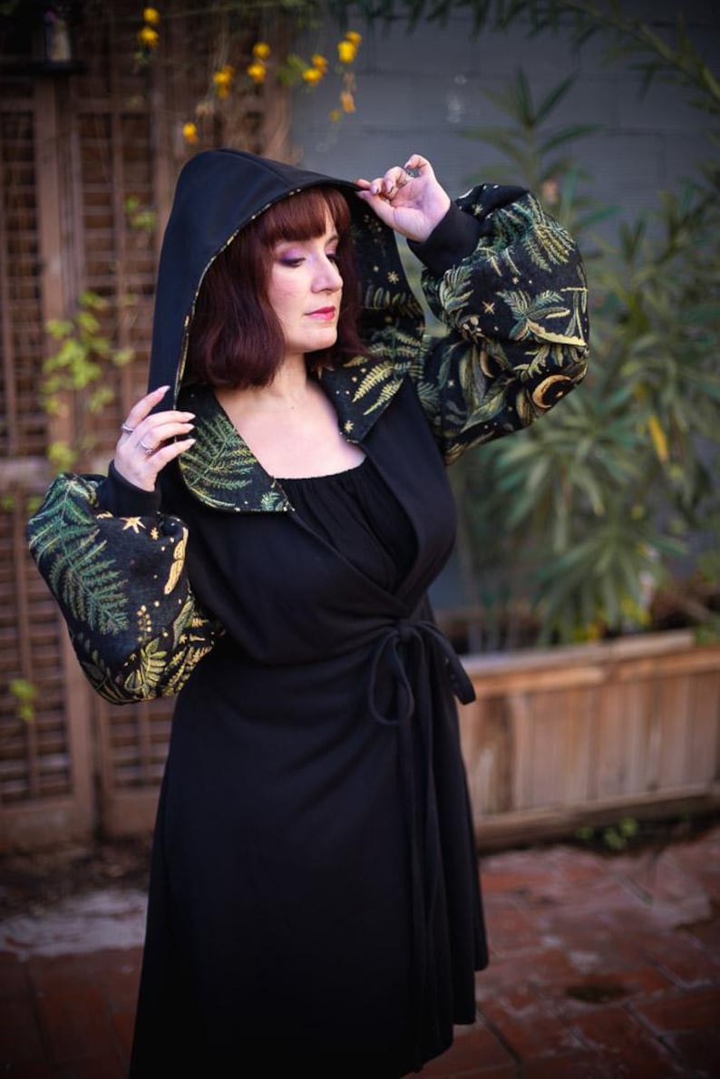 Ferns Trench Coat, Black and Green Jacket, Stars and Moths - Etsy