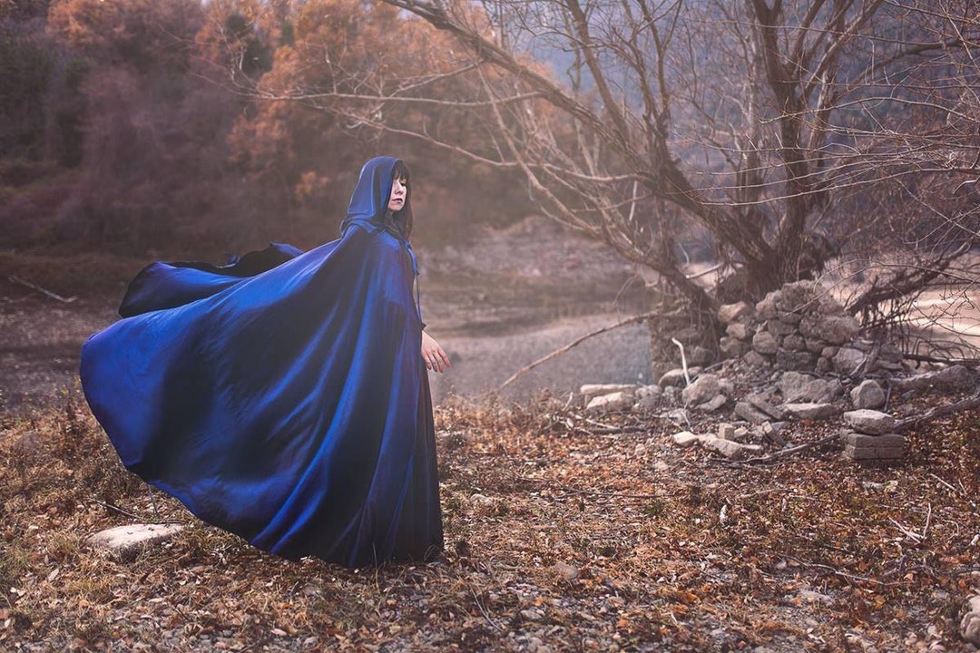 Blue Velvet Cape, Elven ,wizard or Witch, Medieval Fantasy Cloak With ...