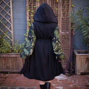 Ferns Trench Coat, Black and Green Jacket, Stars and Moths - Etsy