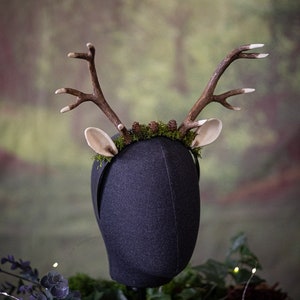 Deer Antlers Headband Horns Costume , Lolita Mori Key , Moss Crown ...