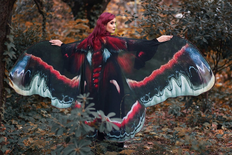 Moth Wings Butterfly Cape Fairy Cloak Red and Black Costume Adult ...