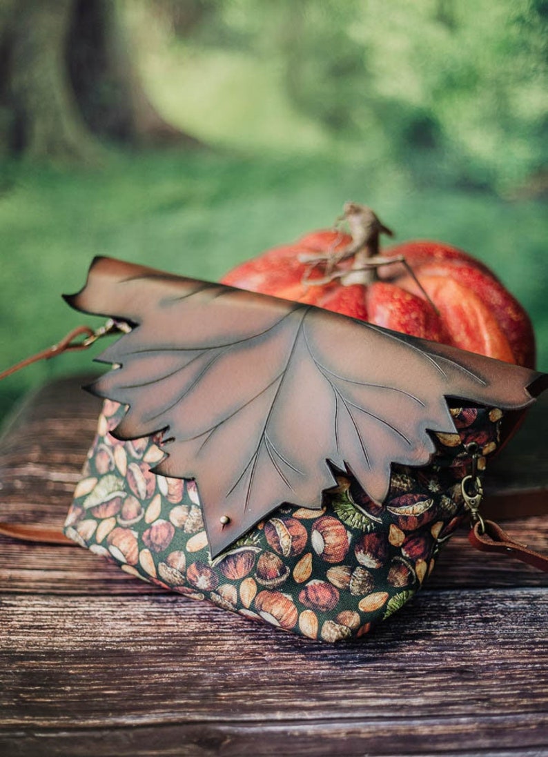 Elven Leaf Bag Chestnuts Fabric and Leather Autumn Nature - Etsy