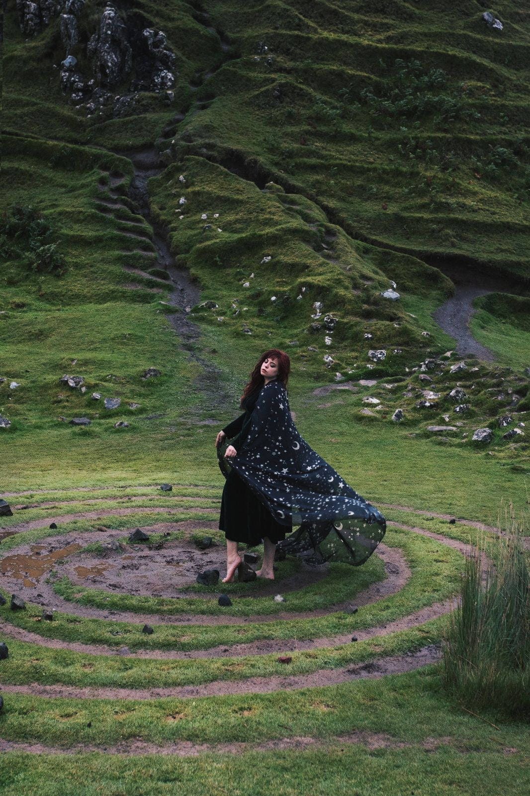 Black Stars & Moon Cloak in Vegan Silk Chiffon Celestial - Etsy UK