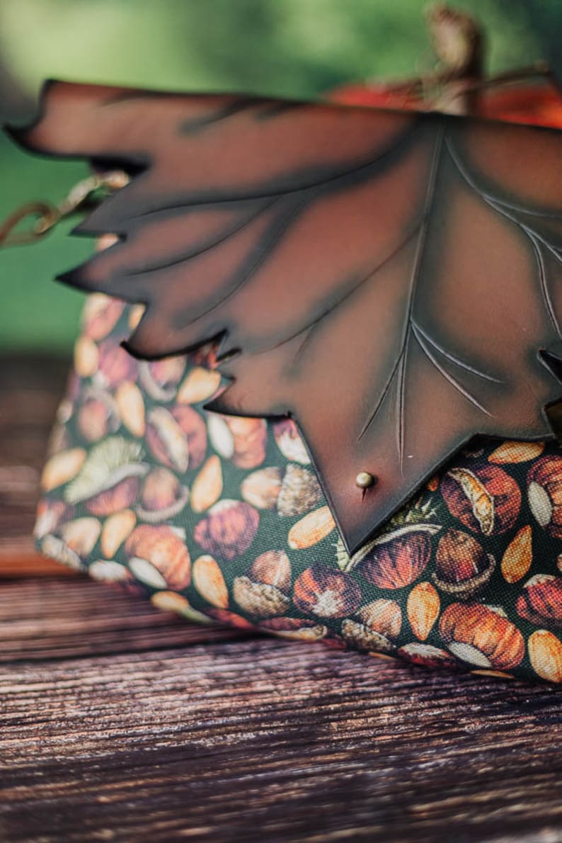 Elven Leaf Bag Chestnuts Fabric and Leather Autumn Nature - Etsy