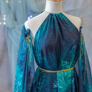 Halter Dress Blue and Green Algae Woman Chiffon Dress Mermaidcore ...