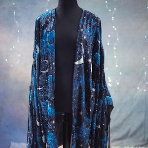 Celestial Robe, Whimsigoth Fashion Kimono, Moon Stars Vintage Velvet ...
