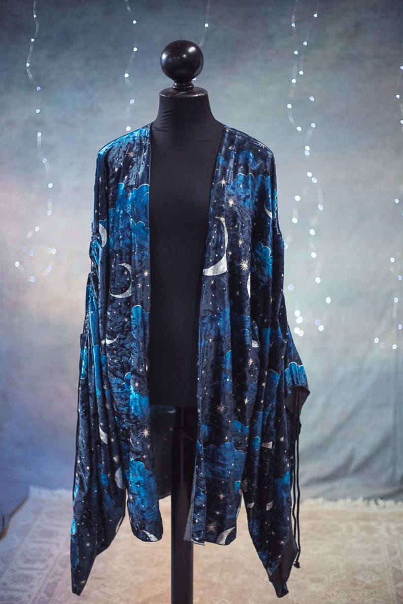 Celestial Robe, Whimsigoth Fashion Kimono, Moon Stars Vintage Velvet ...