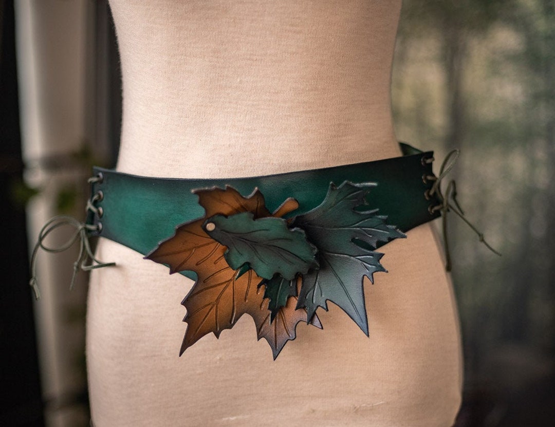 Elf Leather Belt With Leaves in Green and Brown, LARP Druid Elven Bet ...