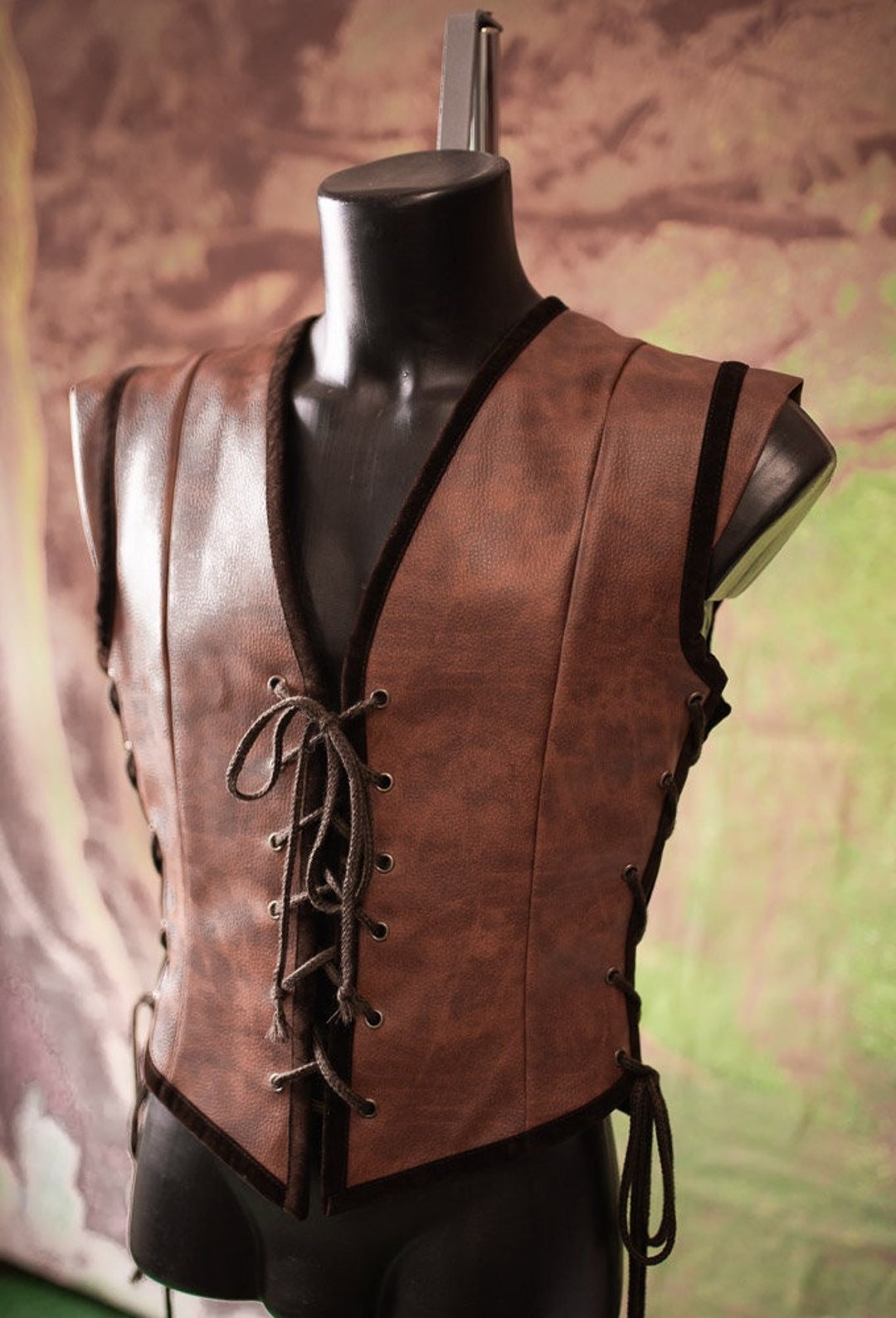 Brown Faux Leather Surcoat - Unisex Jerkin Vest Open Front Overgarment ...