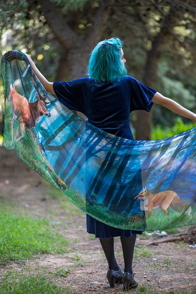 Forest Scarf Deer and Fox Nature Lover Bohemian Dancing - Etsy