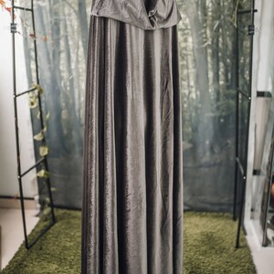 Silver Velvet Cape Dark Grey Hooded Cloak, Medieval Elven Fantasy ...