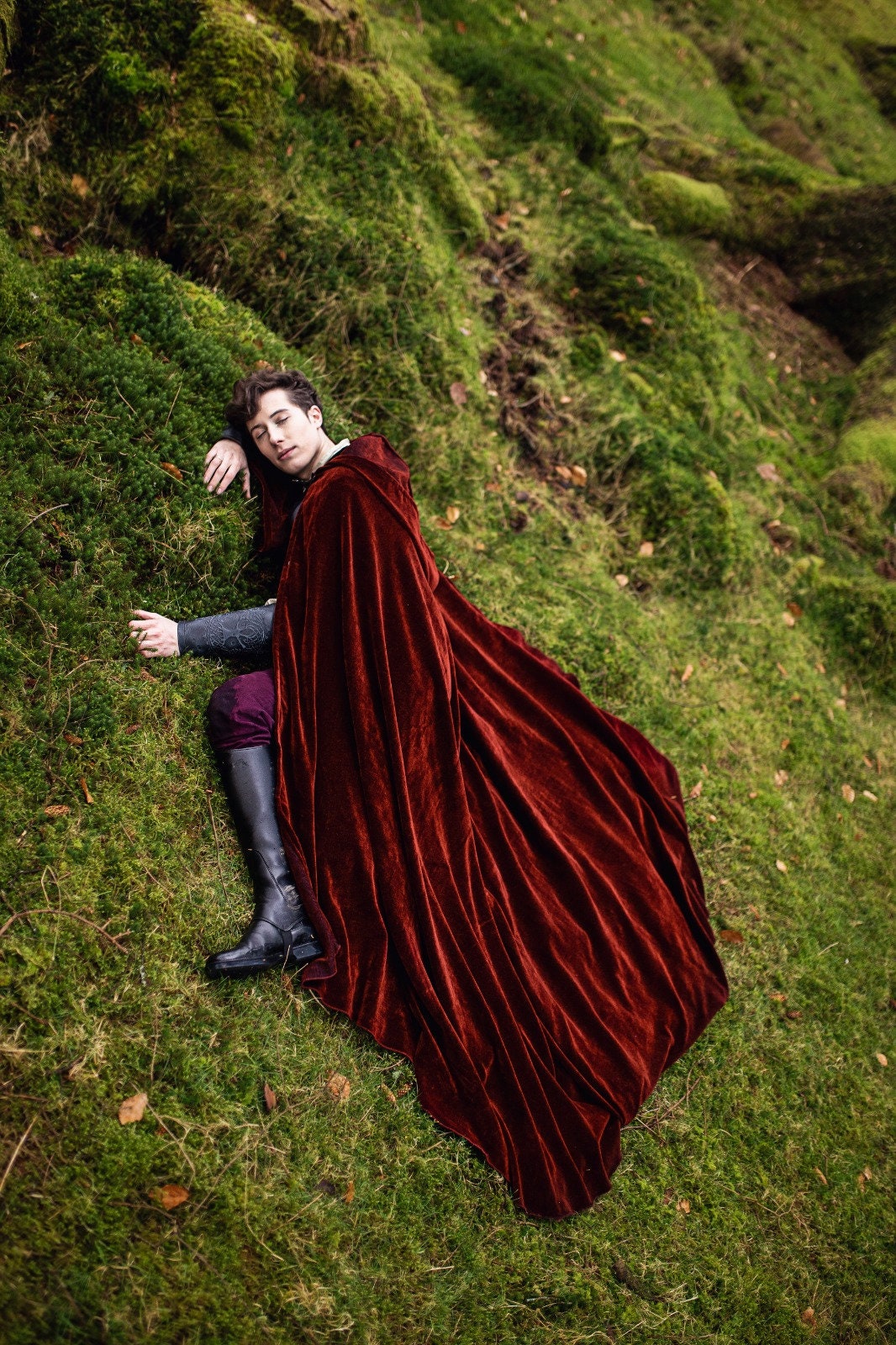 Red Velvet Cape Hooded Cloak Riding Hood Cloak With Train Very Long ...