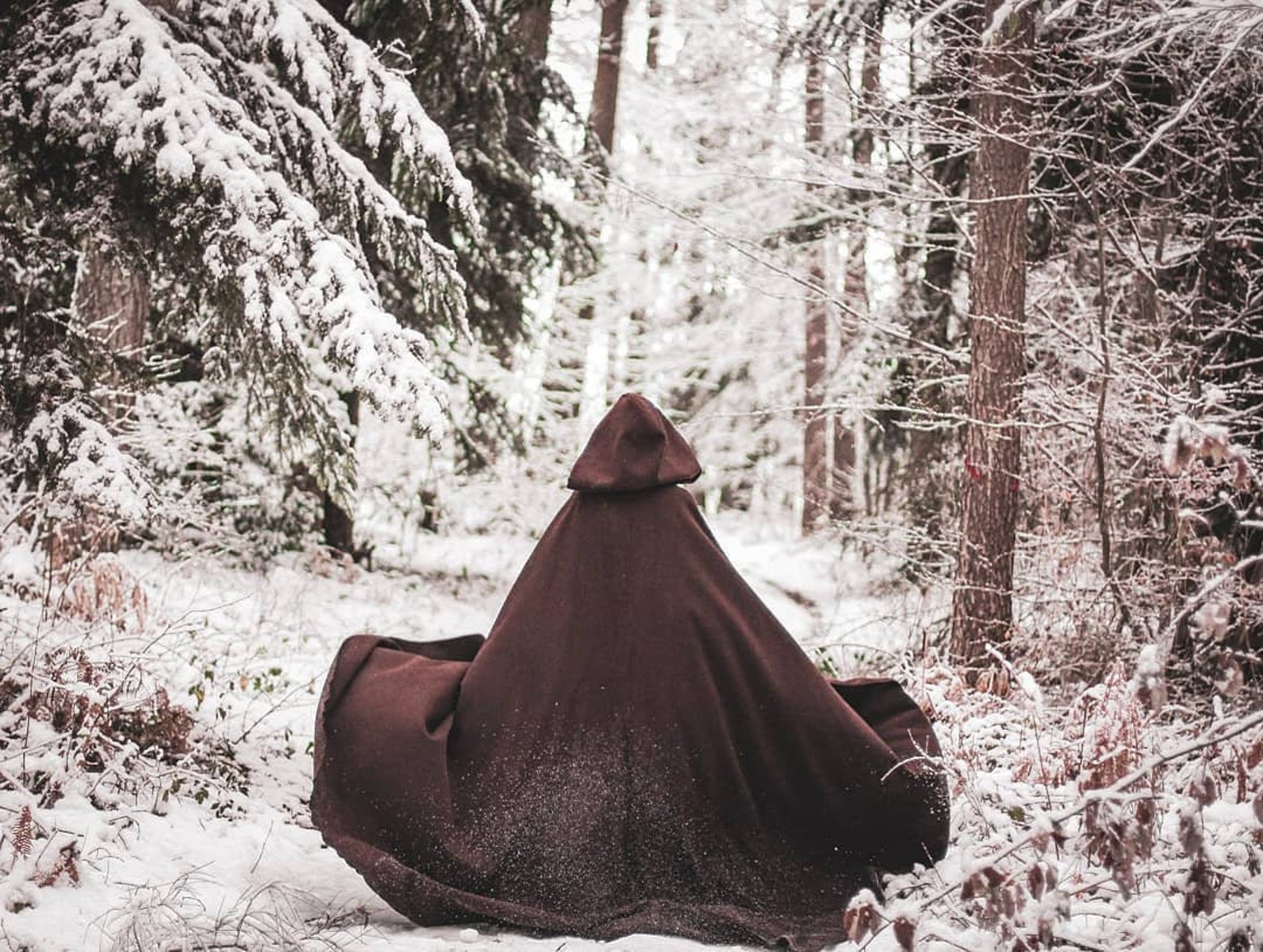 Brown Hooded Cape: Vegan Wool Cloak, Larp Costume With Train - Etsy