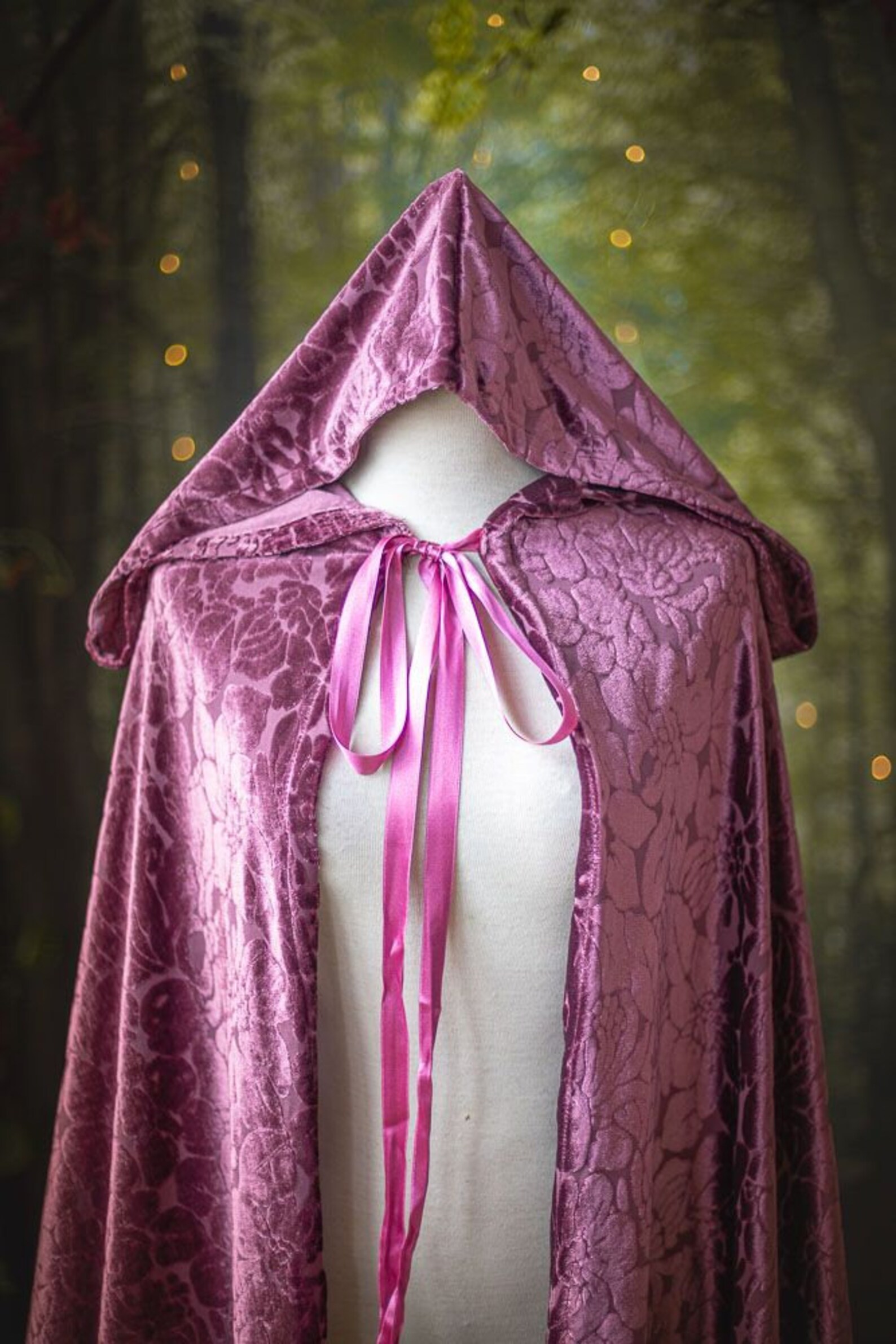 Cloak Burnout Velvet Dark Pink Burgundy Cape Fairytale Fantasy Witch ...