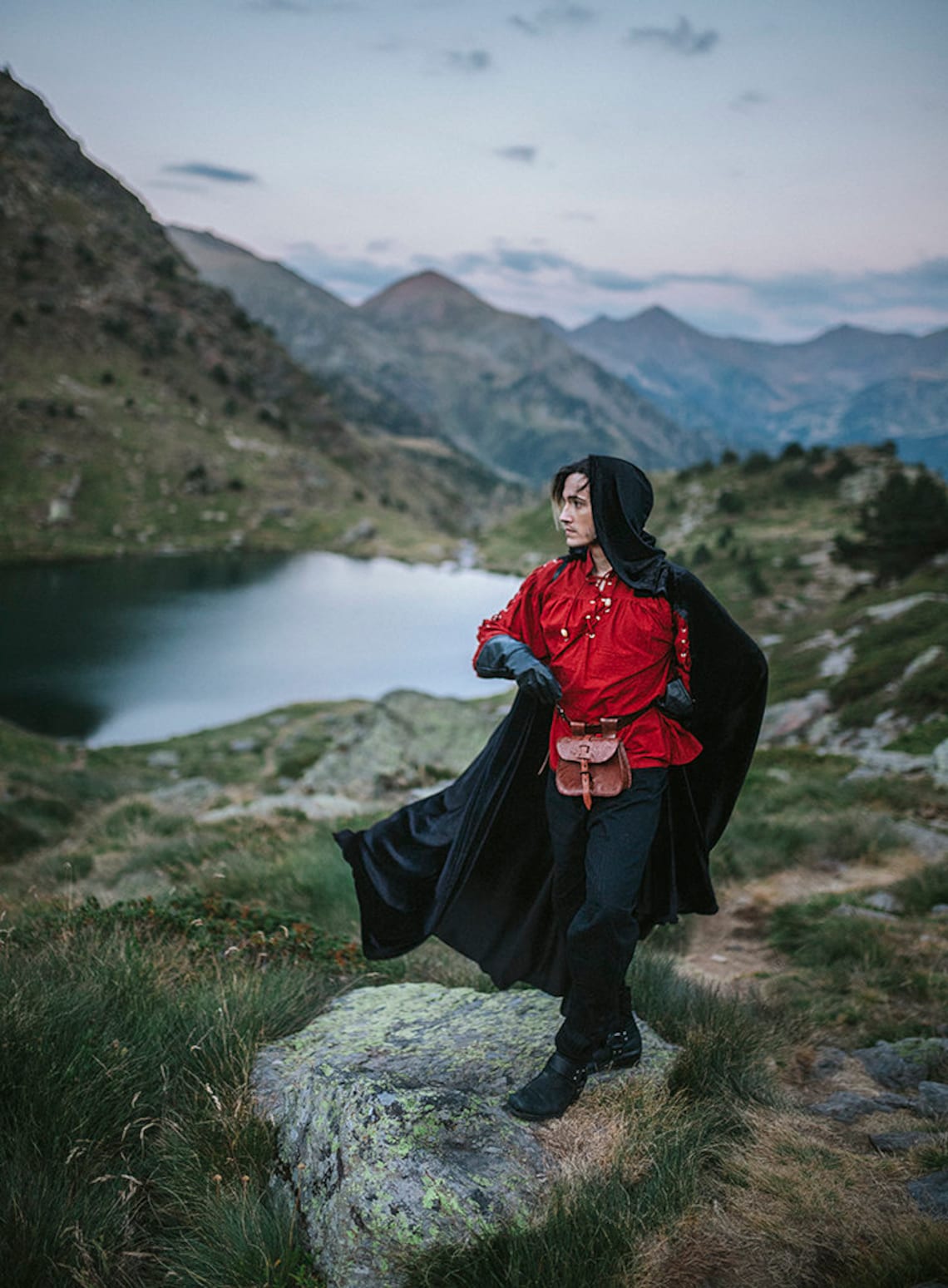 Black Cape Stretch Velvet Costume Cape Fairytale Fantasy Cloak Druid ...