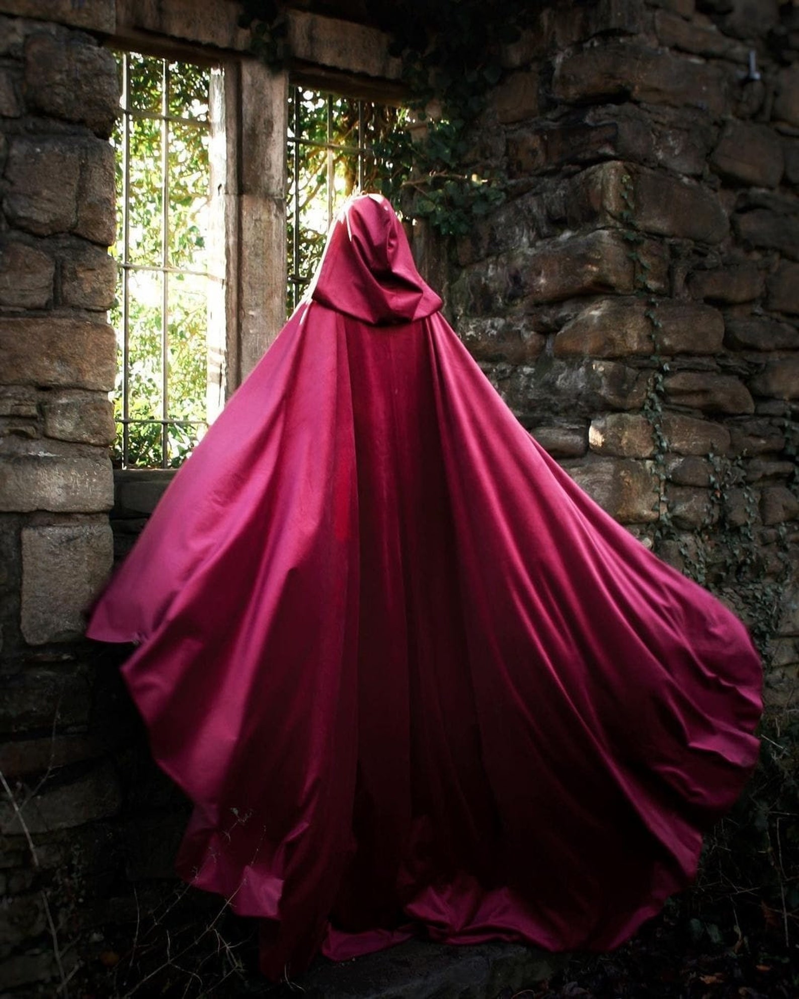 Burgundy Cloak Dark Red Satin Cape Hooded Medieval Larp Riding - Etsy