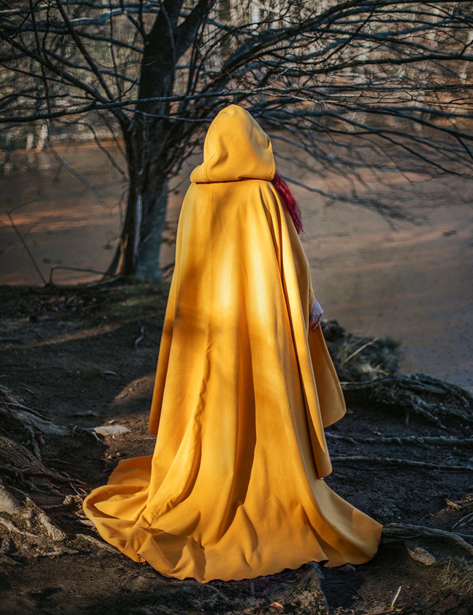 Yellow Cloak Vegan Wool Druid Cape Hooded Cloak Elven Costume | Etsy UK