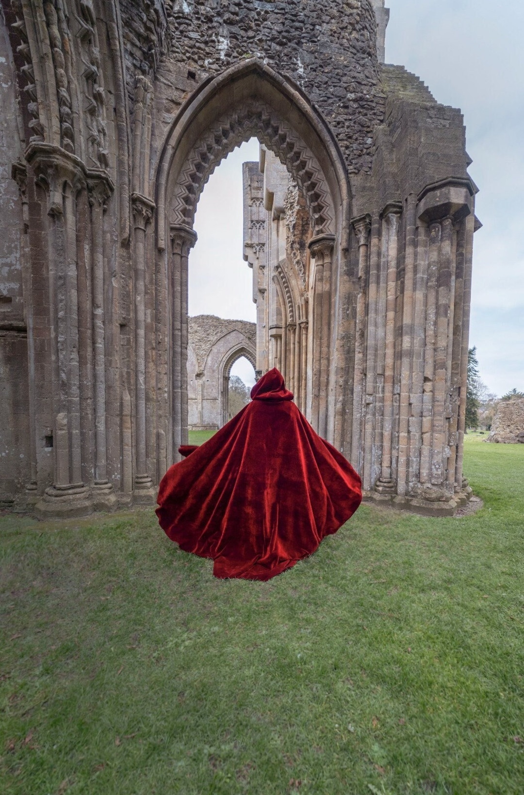 Red Velvet Cape Hooded Cloak Riding Hood Cloak With Train Very Long - Etsy