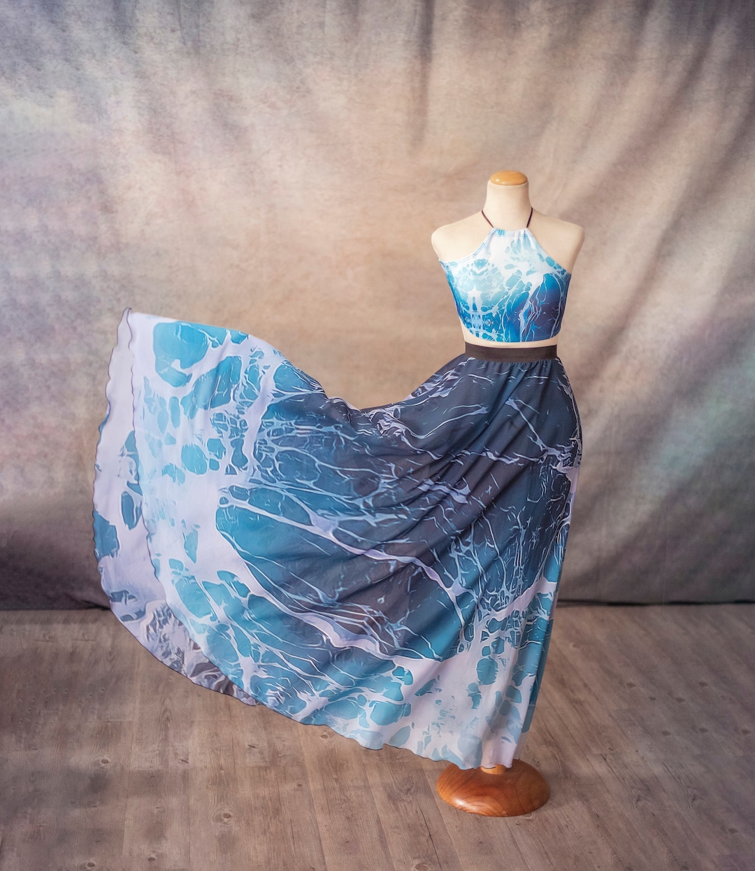 Ocean Waves Maxi Skirt, Mermaidcore Fashion Long Skirt Fairy Fantasy ...
