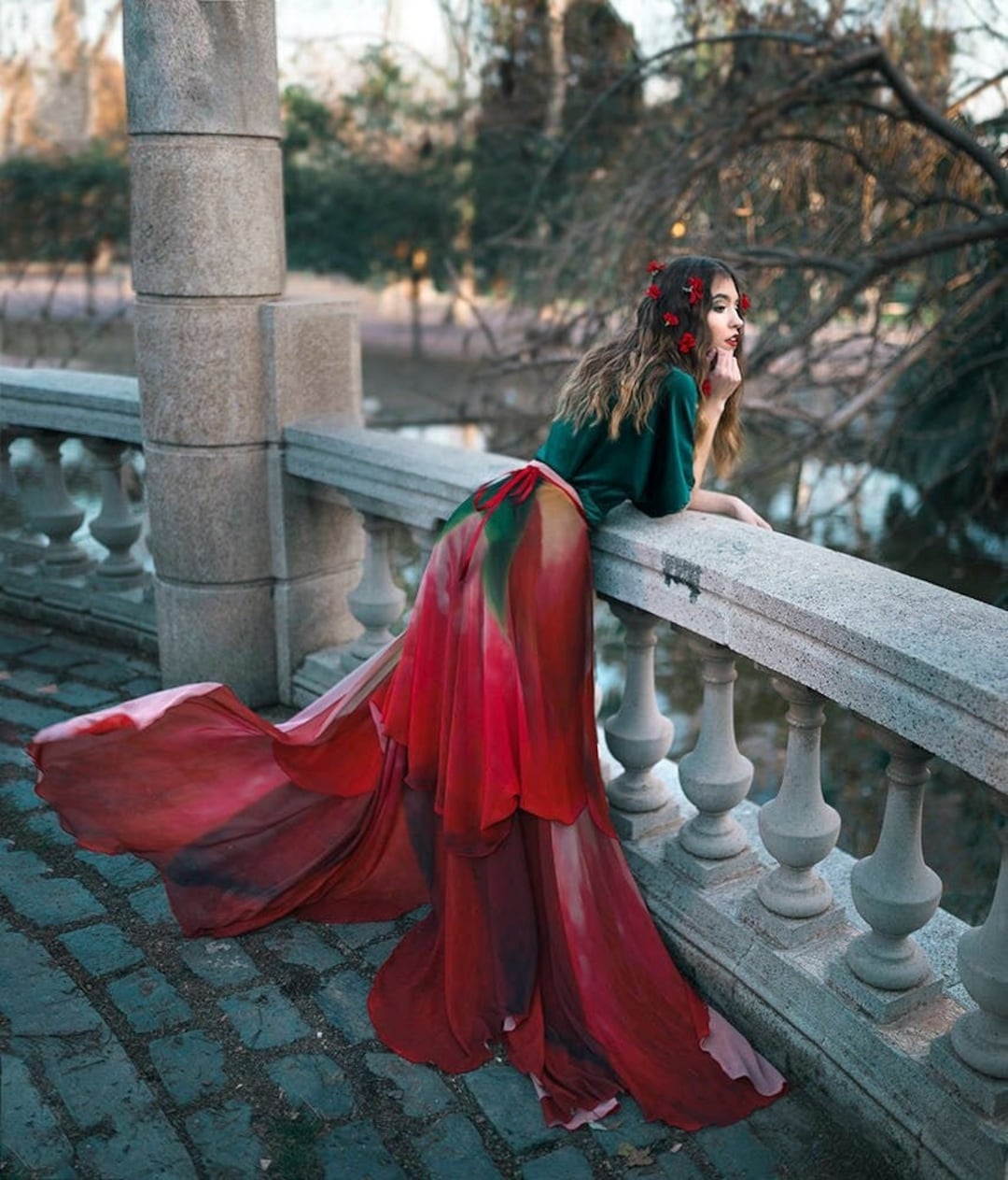 Flower Cape Floral Cloak Red Rose Scarf Shawl Romantic Poncho ...